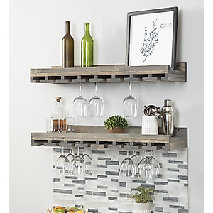 del Hutson Designs Rustic Luxe 36 Inch Farmhouse Solid Natural Pine Wood Wall Mounted Handmade Wine Glass Stemware Holder Rack, Set of 2, Grey