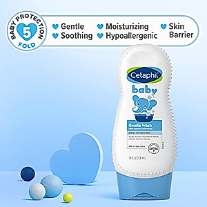 Cetaphil Baby Body Wash with Half Baby Lotion, Gentle Wash with Organic Calendula, Soothes Dry, Sensitive Skin for Everyday Use, Gentle Fragrance, Soap Free, Hypoallergenic, 7.8oz