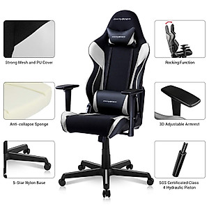 DXRacer Master Suede Racing Series Adjustable Ergonomic Computer Gaming Home Office Leather Desk Chair with Lumbar Support, Swivel Base, Wheels, and Headrest, Extra Large, Black and White