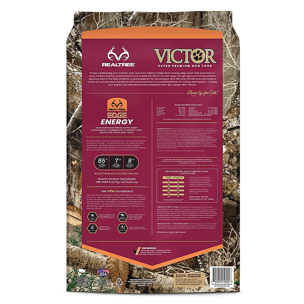 Victor Super Premium Dog Food – Realtree Edge Energy Dry Dog Food for Highly Active Dogs – Gluten Free Dog Food with Glucosamine and Chondroitin for Hip and Joint Health, 40 Lb