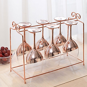 MyGift Modern Copper Metal Wire Countertop Hanging Wine Glass Holder, Stemware Display Rack