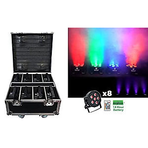 Rockville Battery PAR 61 Pack Black, 8 Pack Rechargeable RGBWA+UV Wash Lights with Charging Flight Case, Includes Remote, 15 Hours Battery Life, Perfect for Events, Parties & DJ Gigs