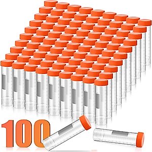 Xuhal 100 Pack 50ml Self Standing Centrifuge Tubes 28 x 116 mm Plastic Test Tubes with Caps Skirted Conical Tubes Vials with Screw Cap, Graduated Marks for Science Experiments, Liquids, Party Supplies