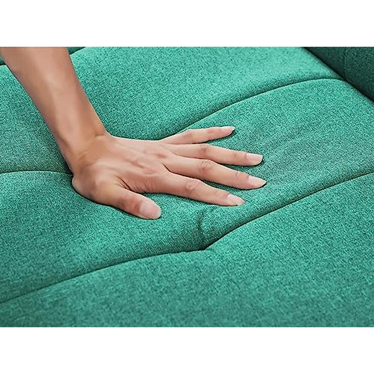 Fiveshow Modern Linen Cushion Convertible Double Folding Living Room Sofa Bed (Eucalyptus Wood Frame)，Apartment Living Room Sofa