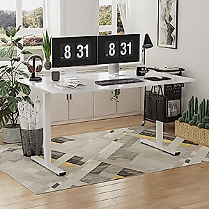 YESHOMY Height Adjustable Electric Standing Desk 55 inch Computer Table, Home Office Workstation, 55in, White Leg/White Top