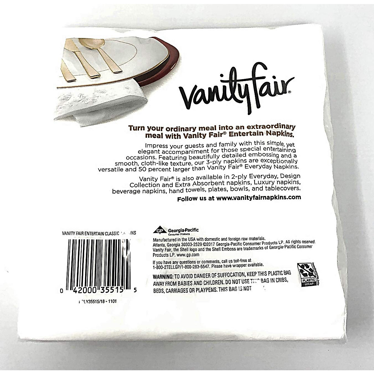 Vanity Fair Entertain Dinner Napkins, 40 Count, White Paper Napkins (Pack of 2)