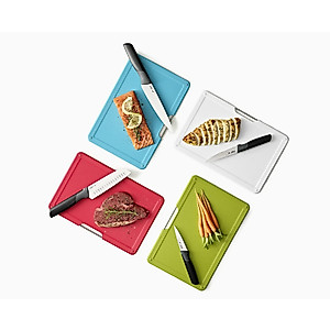 Joseph Joseph Index Plastic Cutting Board Set with Stainless Steel Storage Case Color-Coded Dishwasher-Safe Non-Slip, Large, Steel Multicolored