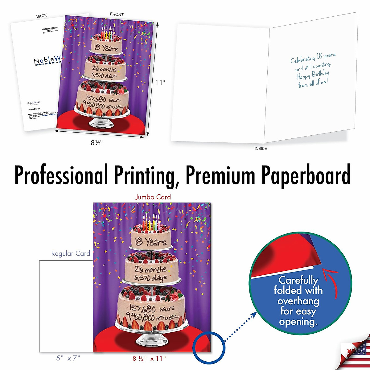 NobleWorks - 18th Milestone Birthday Card (8.5 x 11 Inch) - 18 Year Old Celebration, Stationery from All of Us - Year Time Count 18 J9404MBG-US