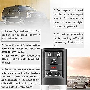 FCC ID: OUC6000066, 315 MHz 6 Buttons Compatible with Cadillac Escalade ESV EXT 2007-2014/Smart Keyless Entry Remote Fob (Pack of 1)