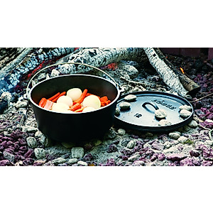 Lodge 8 Quart Pre-Seasoned Cast Iron Camp Dutch Oven with Lid - Dual Handles - Use in the Oven, on the Stove, on the Grill or over the Campfire - Black