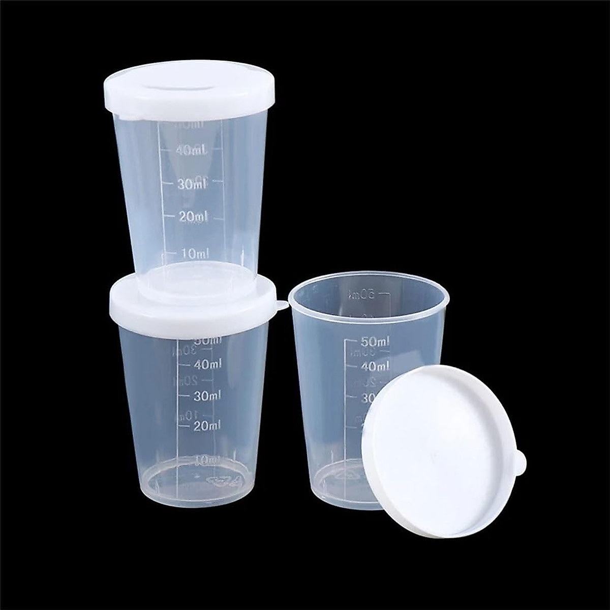 HUAXIUZH 10Pcs 50ml Plastic Transparent Measuring Cups With Lid Test Calibration Liquid Container Measuring Tools