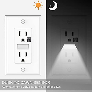 SOZULAMP Night Light Wall Outlet-Easy to Install,Standard Electrical Outlets with Nightlight,White Decorator,2 Pole 3 Wire,Non-Tamper Resistant,Wall Plate Included(4Pack,Daylight White LED)