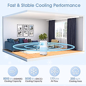 COSTWAY Portable Air Conditioner, 8000 BTU AC Unit with Built-in Dehumidifier, Fan Mode, Sleep Mode, 24H Timer, Remote Control, Window Installation Kit & Remote Control, Cools up to 250 Sq. Ft