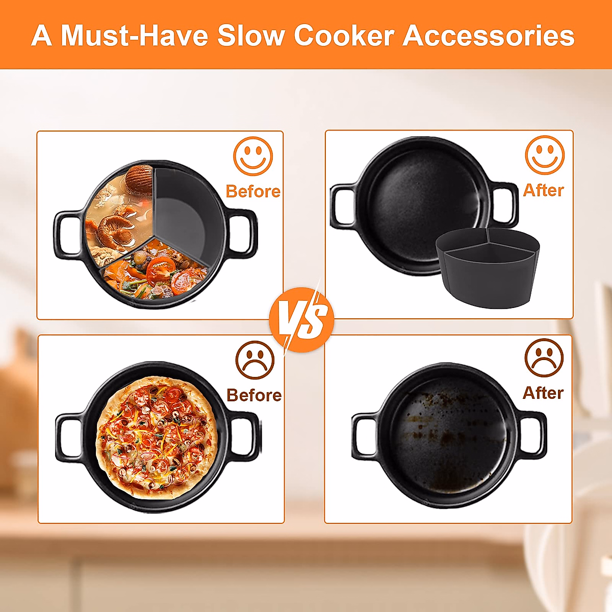 HYueaph Slow Cooker Divider Liner Reusable Leakproof Silicone Insert Divider Instant Pot Liners BPA Free Disahwasher Safe for 6 Quart Pot (3pcs)