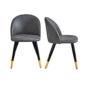 FurnitureR Dining Chairs Set of 2, Kitchen Dining Room Chairs with Soft Cushion Seat/Metal Legs, Modern Mid Century Living Room Side Chairs/Accent/Leisure/Makeup/Vanity Chairs, Grey