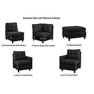 BEEY Modular Sectional Sofa Couches Living Room 6 Seats Corner Sectional Couches L- Shape Sofa Couch with Ottoman Set for Small Apartment,Deep Grey