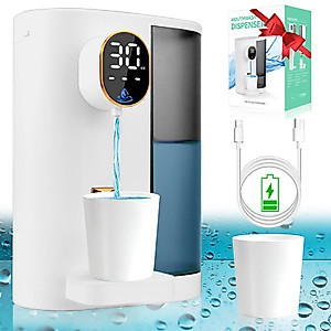 DAQVQ Automatic Mouthwash Dispenser for Bathroom, 4 Gear, 21 Oz, LED Display, Rechargeable Mouthwash Dispenser Container with Magnetic Cups Countertop/Wall Mounted Bathroom Accessories-Neatwhite