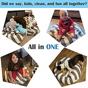 2-pack Stuffed Animal Storage Bean Bags for Kids Room 23" Empty Animal Beanbag Chair Covers Only Small Stuffed Animal Storage for Toddlers, Children, Boys, Girls Kids Room Decor, White Grey Stripes