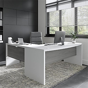 Pemberly Row 72" Modern Engineered Wood Bow Front L-Shaped Desk in Gray/White