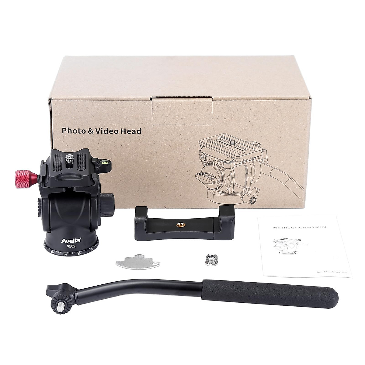 Avella Tripod Fluid Head Pan Tilt Head with Arca Type Quick Release Plate and Handle, Metal Panorama Head with Scaled Base for Compact Video Camera DSLR Camera, Load up to 6.6lb, V502