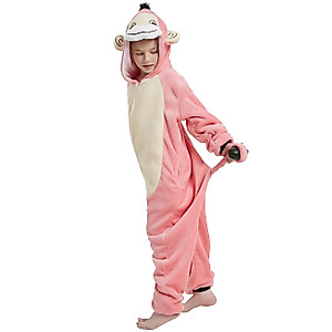 CALANTA Monkey Onesie Kids Gorilla Costume Animal Girls Pajamas One Piece Plush Sleepwear Cosplay Halloween Christmas.Pink.130