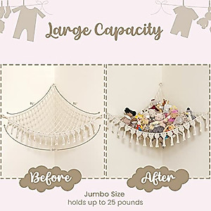 Abby Baby X-Large Stuffed Animal Storage Hammock with LED Lights – 25LB Capacity Toy Net for Stuffed Animals, Squishmallow Net for Stuffed Animals Corner, Plush Hammock for Playroom, Plush Net, Beige