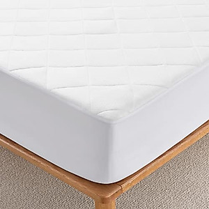 PEACE NEST Quilted Bedding Mattress Pad Protector, Cooling Down Alternative Mattress Topper King Size, Mattress Cover with Elastic Deep Pocket, White