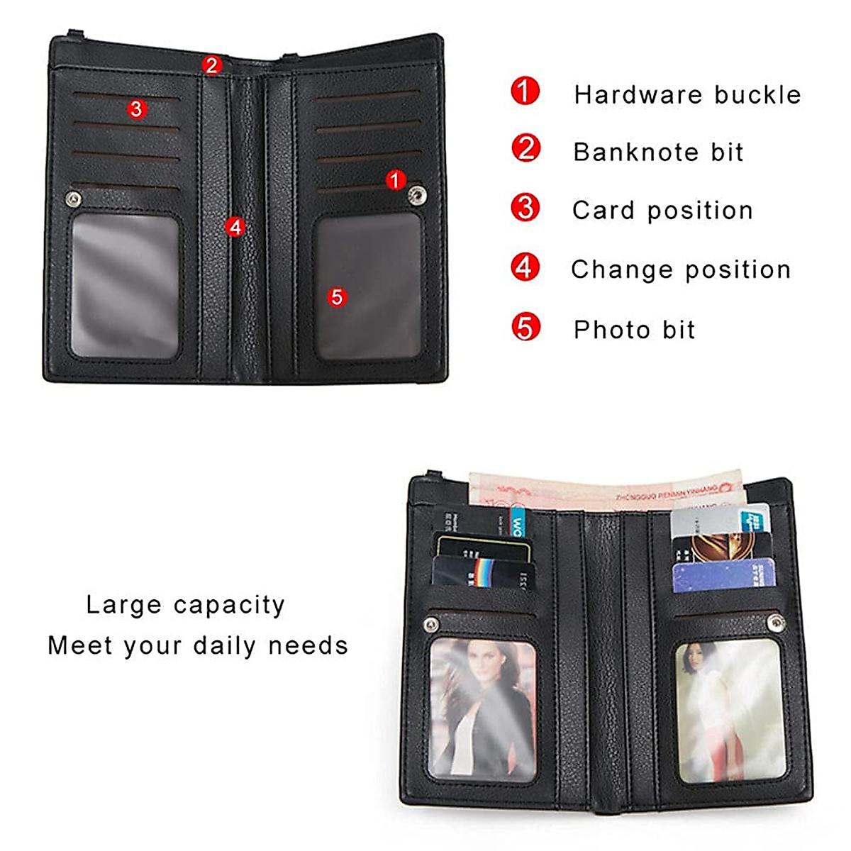 Small Crossbody Bag Long Cell Phone Purse Bag Wallet with Credit Card Slots Women Student Diagonal Wallet Multi-function Shoulder Bag (Black)