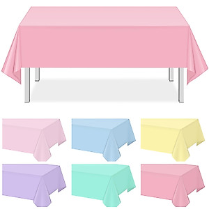 12Pack Pastel Color Tablecloths,Plastic Mix Color Tablecloth Disposable Rectangle Table Covers for Baby Shower, Wedding, Birthday Party, Rainbow and Ice Cream Party Decoration,6 Color, 54 x 108 Inch