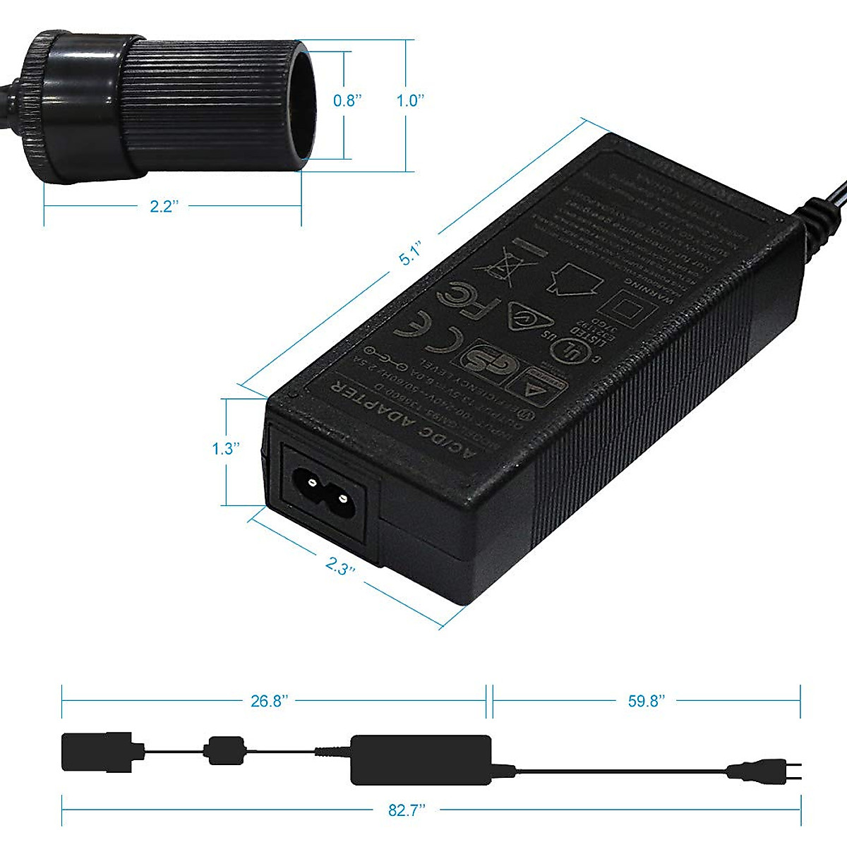 ICECO AC Adapter for Dual Use at Home & Car, AC to DC Converter Connecting Cigarette Cord, 80W Universal Portable Refrigerator Power Cord for Portable Refrigerator Fridge Freezer