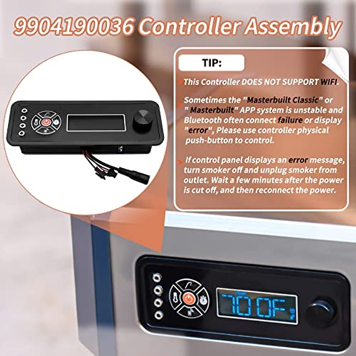 9904190036 Controller Compatible with Masterbuilt Gravity Series 560 Digital Charcoal Grill + Smokers, Digital Control Panel for Model: MB20040220, MB20041020 Replacement Part