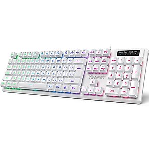 NPET K10 Wired Gaming Keyboard, RGB Backlit, Spill-Resistant Design, Multimedia Keys, Quiet Silent USB Membrane Keyboard for Desktop, Computer, PC (White)