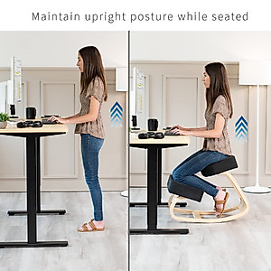 VIVO Wooden Rocking Kneeling Chair, Ergonomic Rocker Stool for Home and Office, Angled Posture Seat, Light Wood Frame & Black Cushions, CHAIR-K04R