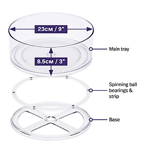 MATANA 9-Inch Clear Plastic Lazy Susan Organizer (2-Pack) Turntable Spice & Condiment Carousel for Kitchen, Bathroom, Cabinet, Fridge Storage