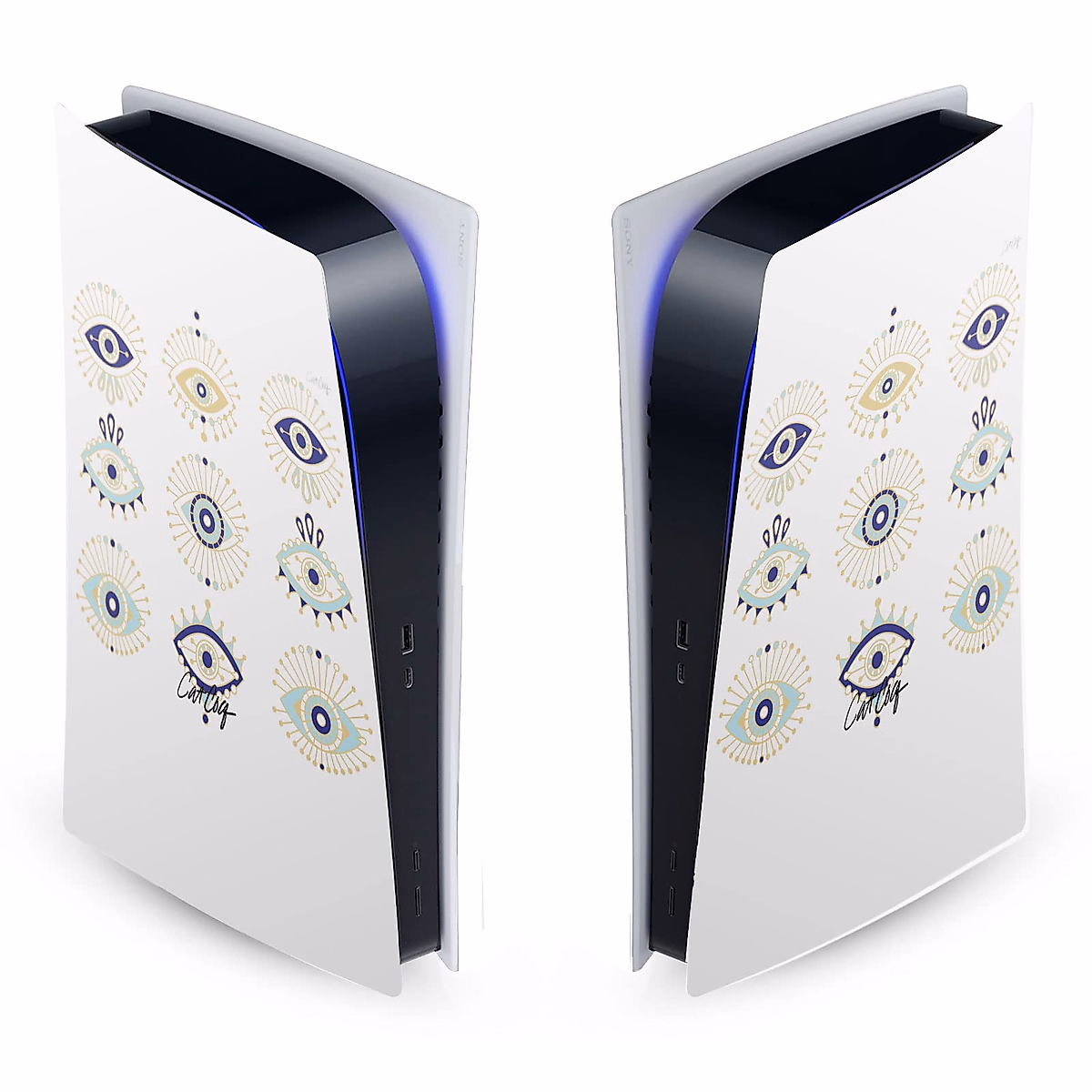 Head Case Designs Officially Licensed Cat Coquillette Blue Gold Art Mix Vinyl Faceplate Sticker Gaming Skin Decal Cover Compatible With Sony PlayStation 5 PS5 Digital Edition Console