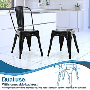 Metal Chair Metal Dining Chiar Set of 2, Outdoor 18 Inch Seat Height Restaurant Kitchen Chairs Stackable Chairs Bistro Patio Chair Tolix Chair Bar Chairs for Indoor Outdoor, Black