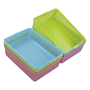 Easymanie Colorful Plastic Basket Tray, A4 Paper Baskets, Pack of 6