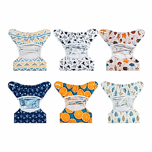 babygoal Cloth Diaper Covers 6 Pack with Wet Bag for Fitted Diapers and Prefolds with Double Gussets, Adjustable and Reusable for Baby Boys 6DCF05