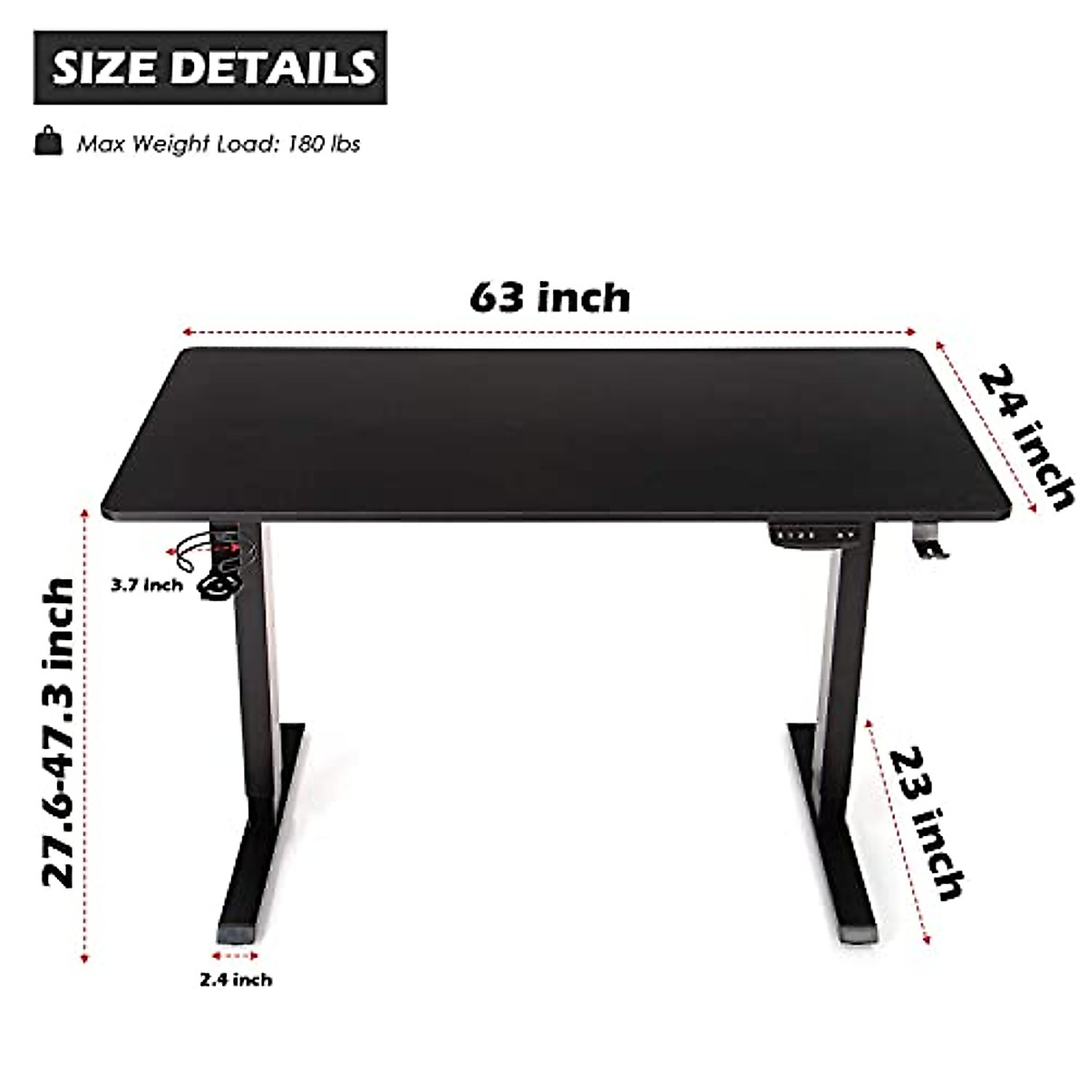 OUTFINE Heavy Duty Dual Motor Height Adjustable Standing Desk Electric Dual Motor Home Office Stand Up Computer Workstation with Splice Board (Black, 63") Desktop Load up to 220lbs