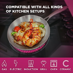 YLARI 8 Inch Tri-Ply Stainless Steel Frying Pan Whith Extra (3PCS), Stainless Steel Skillet, Stainless Steel pan, Chef's Pan, Skillet,cool Handle in All Induction Pan, Dishwasher and Oven Safe.