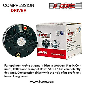 5 CORE 400 Watts Compression Driver - Screw-on Horn Speaker 40W RMS - 1.34" Voice Coil with Titanium Diaphragm - Bolt on Throat Style Tweeter with Super Strong Ferrite Magnet - 8 ohms Impedance CD90