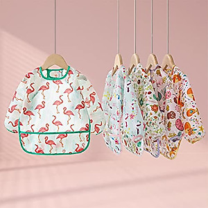 ElecMotive 5 Pack Long Sleeve Bib,Baby Toddler Waterproof Sleeved Bib for 6-30 Months Reusable with Catch-all Pocket