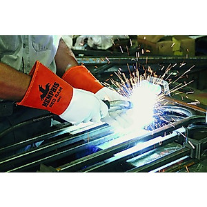 MCR Safety 4840L Red Ram Premium Grade Grain Goatskin MIG/TIG Welder Gloves with 5-Inch Russet Split Bell Cow Cuff, Yellow, Large, 1-Pair