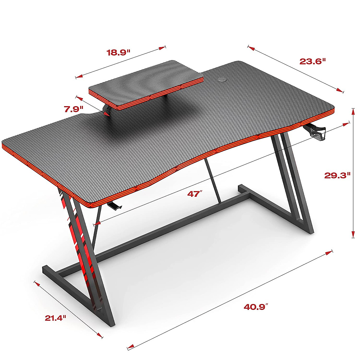 Furmax 40 inch Gaming Desk PC Computer Table Racing Style Home Office Desk Z Shaped Carbon fiber desktop Gamer Workstation with Monitor Stand Cup Holder and Headphone Hook (40 inch)