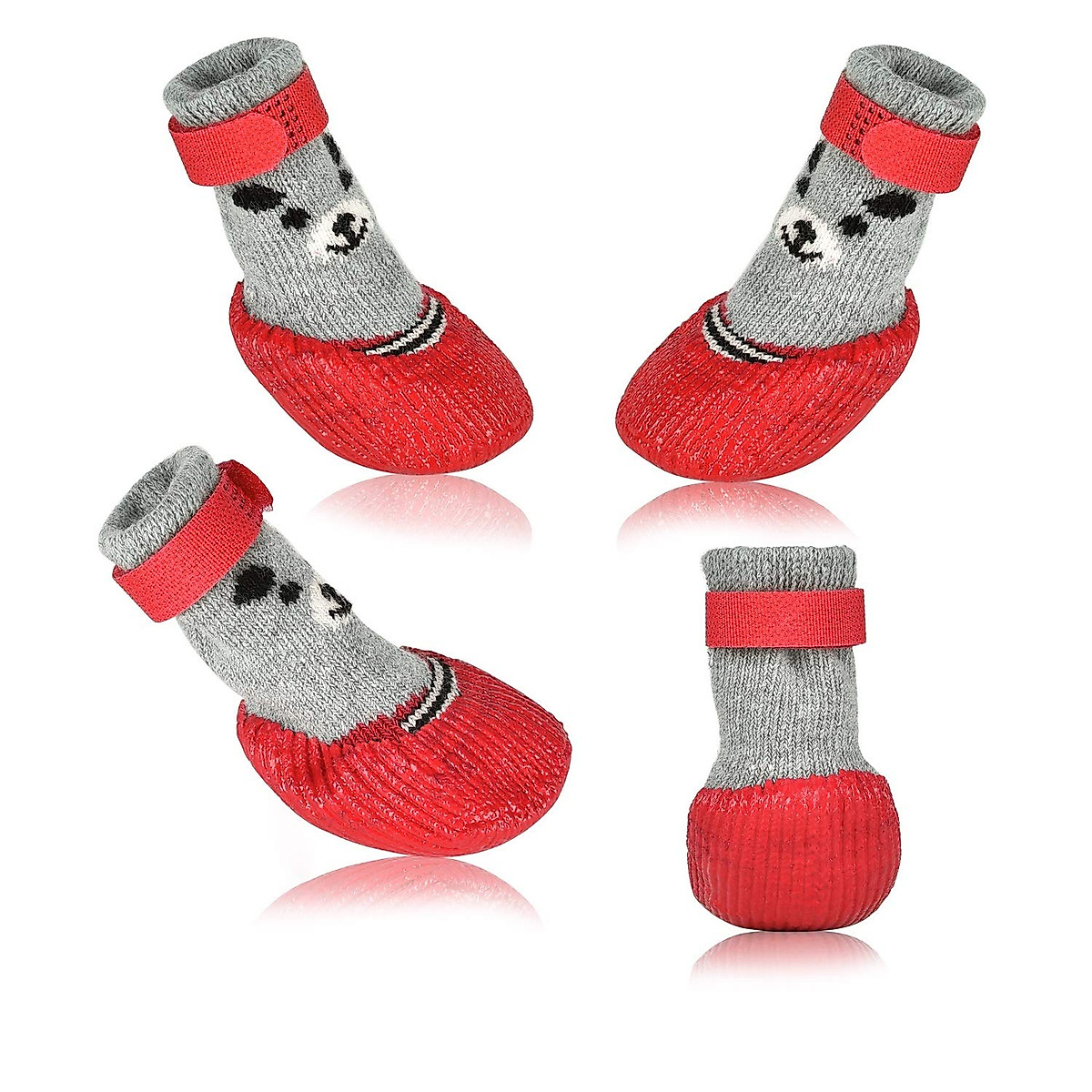 Dog Cat Boots Shoes Socks with Adjustable Waterproof Breathable and Anti-Slip Sole All Weather Protect Paws(Only for Tiny Dog) (L, Red)