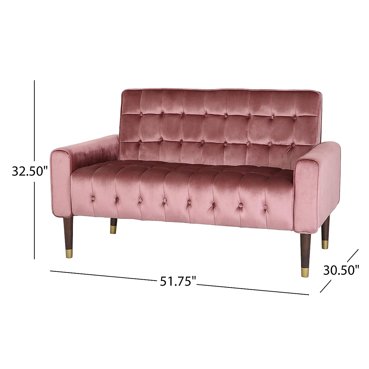 Christopher Knight Home Aubrie Tufted Velvet Loveseat Tipped Tapered Legs, Blush and Gold Finish