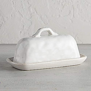 47th & Main Classic Glazed Pottery Style Porcelain Butter Dish, One Size, White