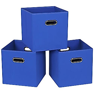 STOREONE Fabric Storage Bins Cubes Baskets Containers-(11X11X11") with Dual Handles for Shelf Closet, Nursery Home ， Bedroom Organizers, Foldable Set of 3 (Dark Blue)