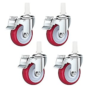 Dining Cart Casters, Swivel Castor Wheel Trolley Furniture Caster, for Furniture Trolley Crib Casters Kitchen Cabinet Universal Castors, with Brake Casters, Red, 4 Pieces Castor Wheel (Color : Red,