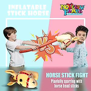 Novelty Place 4 Pcs Inflatable Stick Horse Toy - 38 Inches Inflate Horsehead Balloons for Boys and Girls, Perfect for Cowboy Themed Parties, Decorations, and Imaginative Playtime